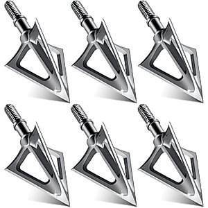 YIXINHONG 6-Pack Stainless Steel Fixed Blade Broadheads 100 Grain 1-1/8" Cut Premium Solid Arrow Tip for Archery Hunting for Crossbow and Compound Bow