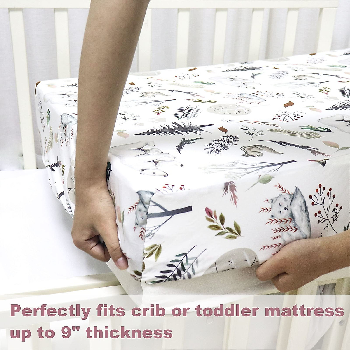 Crib Sheet Animals Fitted Standard Crib or Toddler Bed Soft Crib Sheet for Baby Boy Girl Woodland, 52' x 28' x 9' White