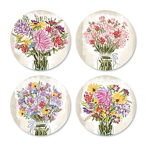 Wildflower Wishes Birthday Seals - Set of 24 Envelope Seals, 1 1/2 Inch Diameter