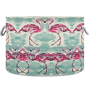 visesunny Storage Basket Vintage Flamingo Nursery Hamper Canvas Fabric Toy Storage Organizer Bin Storage Box Laundry Basket for Kid Rooms,Playroom,Shelves,Toy Basket,Gift Basket