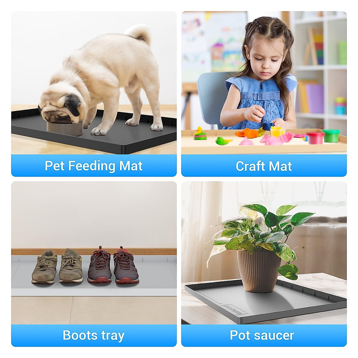 Under Sink Mat, 28'' x 22'' Silicone Under Sink Liner, Waterproof Shelf Liner with Drain Hole, Kitchen Bathroom Cabinet Mats (Grey)