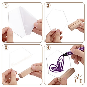 Framendino, 10 Pack Hexagon Acrylic Table Sign with Wood Stand DIY Acrylic Wedding Signs Blank Holder Table Numbers with Wood Base for Wedding Party Decor