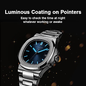 JOESD Men's Automatic, Auto Date Wrist Watches Waterproof Analog Watch with Stainless Steel Skeleton Luxury Classic Mechanical Watch 42mm