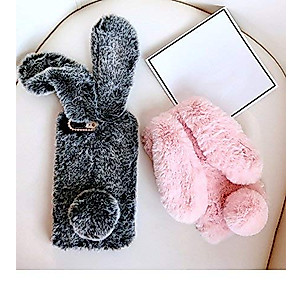 iPhone XR Rabbit Fur Case,Shinetop Bling Diamond Luxury Cute Soft Warm Fluffy Rex Rabbit Fur Case Winter Handmade Bunny Hair Plush with Crystal Bowknot Protective Cover for iPhone XR (2018) 6.1"-Pink