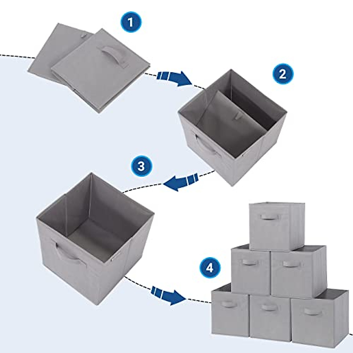 STORAGE MANIAC Storage Cubes, 11 Inch Collapsible Storage Bins with Handles, 6 Pack Fabric Foldable Bins for Organization, Durable Storage Bins for Closet, Shelves, Offices, Toys, Grey