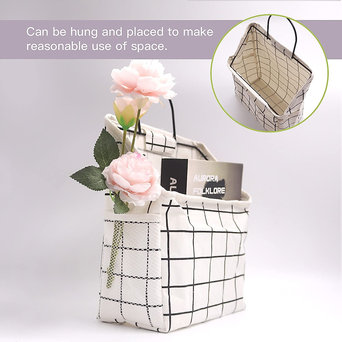 River-CJ 2 Pcs Wall Hanging Storage Bag, Cotton and Linen Waterproof Closet Storage Bag, Over The Door Hanging Storage Organizer, for Bedroom, Bathroom, Hallway, Entryway (Off White)