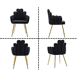 Lei Yu Shunzhi Modern Velvet Dining Chairs Set of 2 Upholstered Leisure Gold Legs Arm Chairs Guest Chairs Skin-Friendly Side Chairs Comfy Vanity Chair for Makeup Room/Bedroom/Living Room, Black, 2PCS