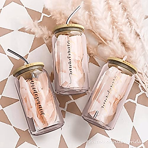 Bride to Be Iced Coffee Cup with Bamboo Lids and Straws | 16 oz Mason Jar Cups | Bridesmaid Proposal Gifts, Bridal Shower Favors, Bachelorette Party Supplies & Bride Tribe | Rose Gold - Set of 6