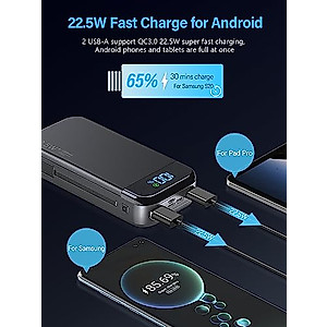 BLJIB Portable Charger 32000mAh, 22.5W QC 3.0 PD 20W Smart LED Display Fast Charging Built in Cables Power Bank, External Battery Pack Charge 5 Devices Compatible with Cellphones (Black)