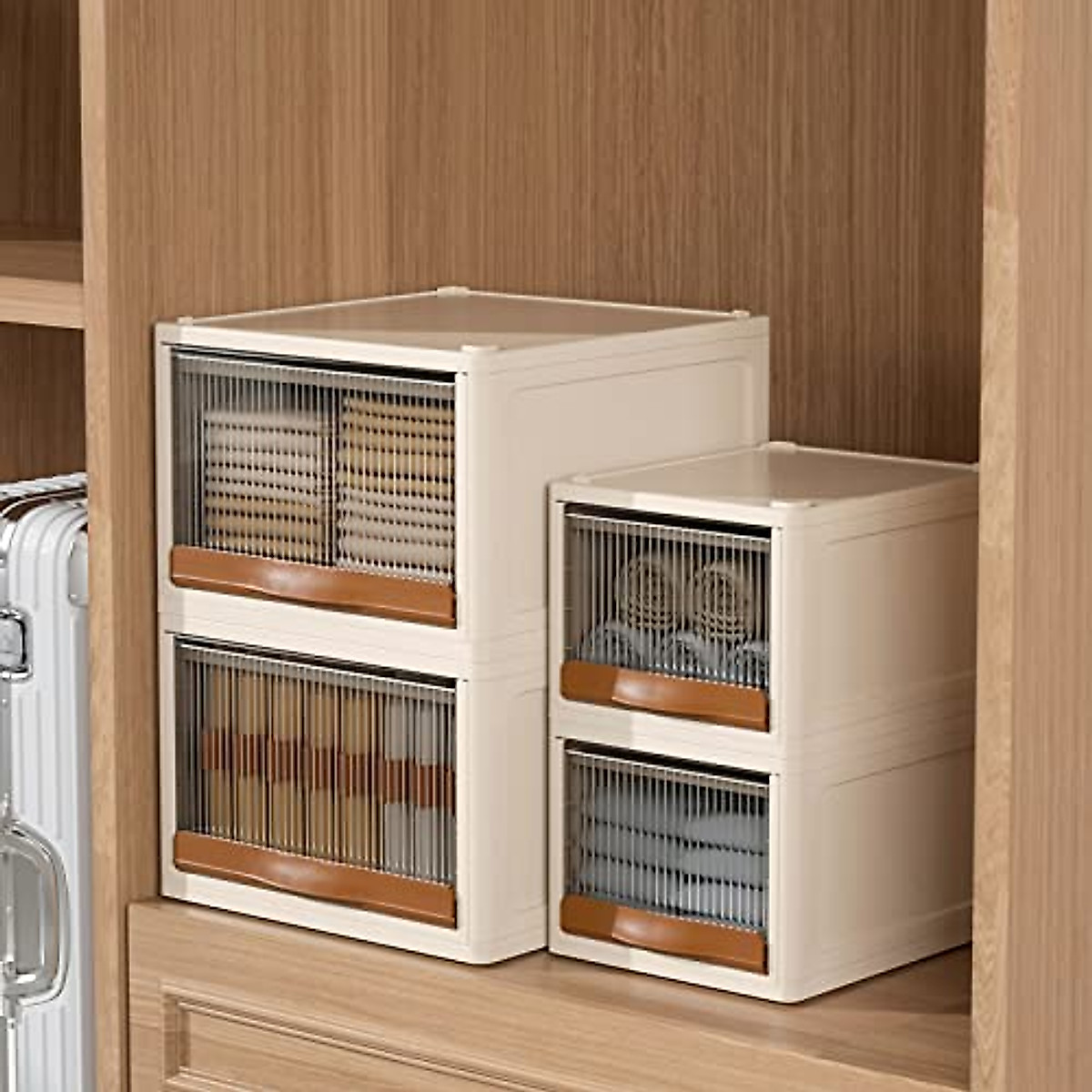 XIYAO Plastic Storage Bins with Drawers,Stackable Storage Drawer with Clear Flip door, Wardrobe Closet Organizer,Toy Storage containers organizer for clothes,Home,Bedroom,White(8Gal*3 pack)