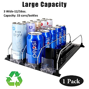 Soda Can Organizer for Refrigerator, Self-Pushing Drink Organizer for Fridge, Width Ajustable Drink Dispenser for Fridge Glide, Holds up to 15 Cans (12-20oz)