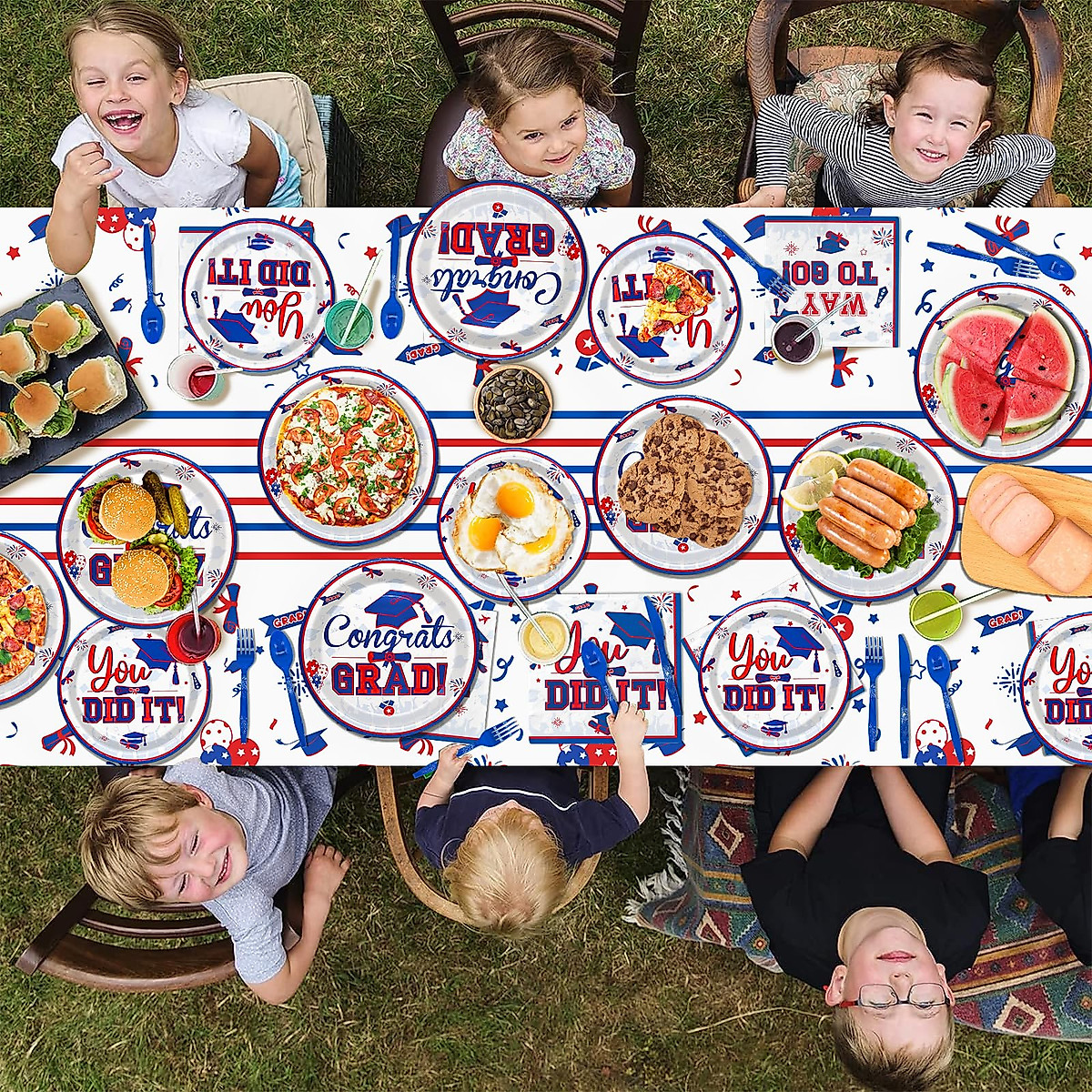 183Pcs Red and Blue Graduation Party Supplies 2024 Graduation Decorations Class of 2024 Graduation Plates and Napkins 2024 Red White and Blue 2024 Graduation Party Decorations Graduation Decorations