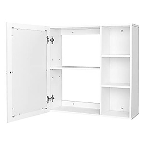 DESIGNSCAPE3D Bathroom Wall Cabinet with Mirror Door & 3 Storage Shelves, Wall-Mounted Medicine Cabinet w/Adjustable Shelf, MDF, White