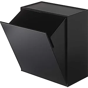 YAMAZAKI Home Tower Wall Mounted Storage Or Trash Bin With Tray, Small Wastebasket With Lid, Bathroom Or Kitchen Organizer, Steel