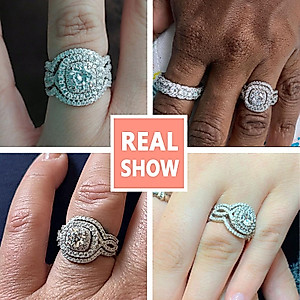 SHELOVES Engagement Wedding Ring Set for Women Double Halo Sterling Silver Round White AAAAA Cz Size 6.5