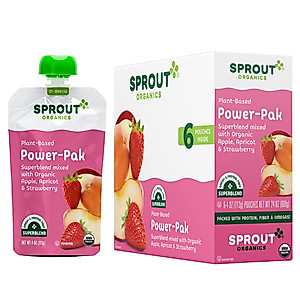 Sprout Organic Baby Food, Stage 4 Toddler Pouches, Apple Apricot & Strawberry Power Pak, 4 Oz, Pack of 12