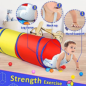 PigPigPen Pop Up Play Tunnel Tent for Toddlers Babies or Dogs, Indoor & Outdoor Toys for Kids Backyard Playset. (Red,Yellow,Blue)