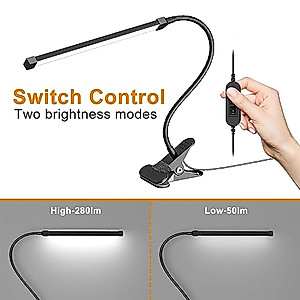 LEPOWER Led Clip on Light/Reading Light with Gooseneck 5W Book Light Color Temperature Changeable Clip Light and Piano Light (Metal)