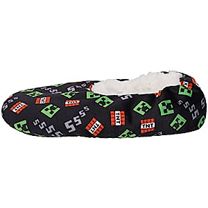 Minecraft Sock Slippers for Kids, Allover Creeper Video Game Print, Black, Size Large (1-4 Big Kid)