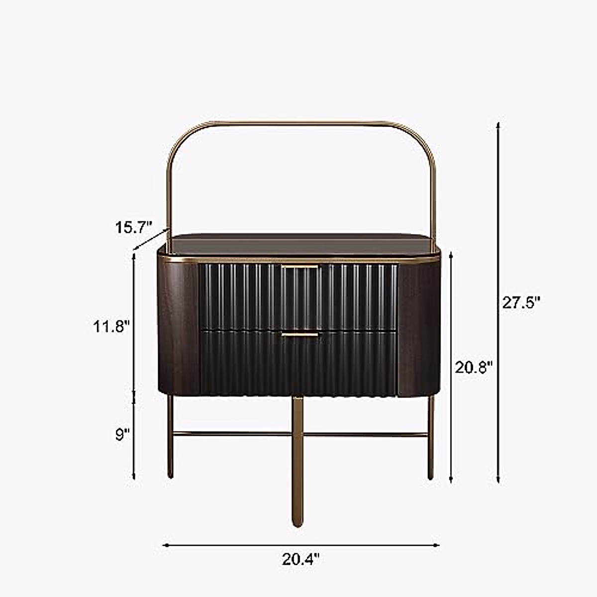 Lartis Premium nightstand, Stylish Design, 2 Drawers,Very Easy to Assembly, End Table Bedside Table，Stainless Steel Gold Plated feet(Elegant Black)