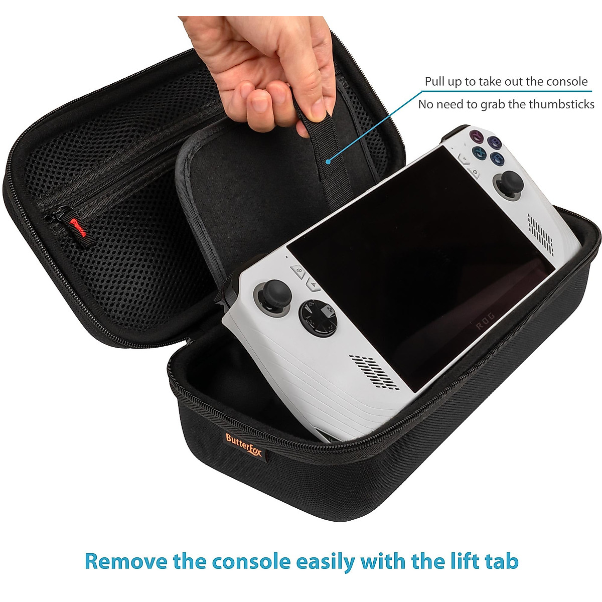 ButterFox Large Carry Case Bag For ASUS Rog Ally Handheld 2023 with Built-in Stand, Fits Charger, Large Accessories Pocket for 65W Battery Bank, Slim Mouse and HDMI Cable (Black/White)