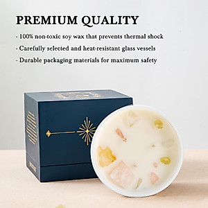 Healing Crystal Candles, Chakra Candles, 12oz Non Toxic Candles for Home, Spiritual Astrology Gifts for Women Mom. Organic Self Love Manifestation Candle with Natural Soy and Essential Oil