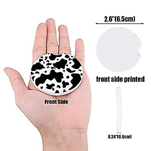 Small Car Coasters 2 Pack 2.56", Absorbent Stone Coasters Ceramic Car Cup Coaster Drink Cup Holder Coasters Cow Print Animal Themed Black and White