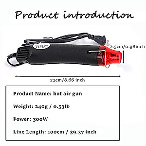 Mini Heat Gun for Epoxy Resin 300W Portable Handheld Black Heat Gun for Crafts Embossing, Shrink Wrapping, Drying Paint, Clay, Rubber Stamp Heat Tools, Dryer Craft Heat Tool for Cup Turner
