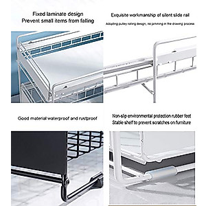 YUEGOO Kitchen Sinks Solid Under Sink Storage 2 Tier Drawer Organizer, Under Sink Storage Rack with Sliding Basket Drawer, Pull Out Drawers Under Sink, for Kitchen Bathroom under/White/40 * 28 * 40cm