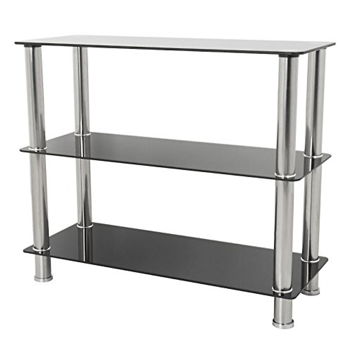 AVF S13-A Wide 3 Tier Shelving Unit in Black Glass & Chrome