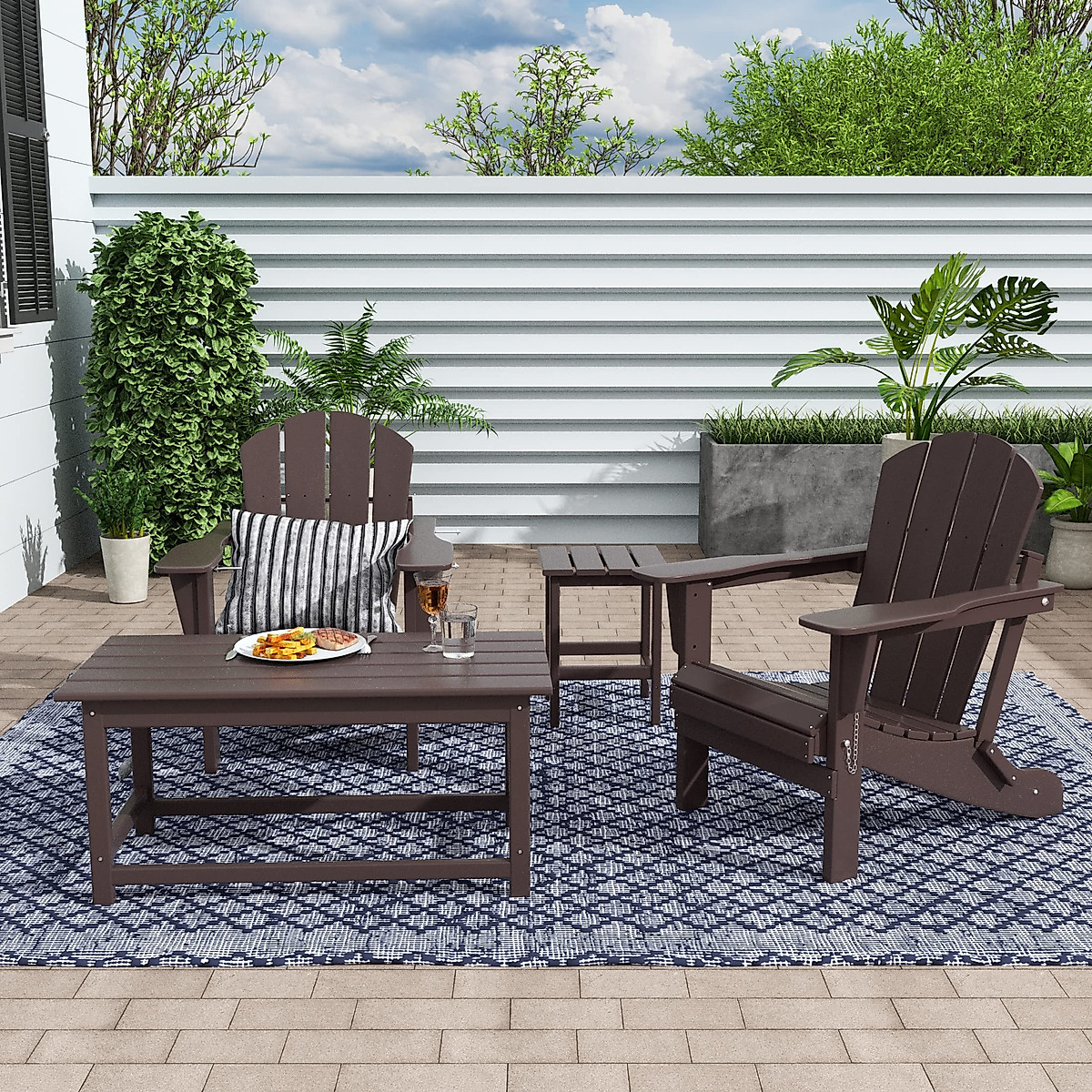 WestinTrends Malibu 3-Pieces Outdoor Table Set, Includes 1 Coffee Table and 2 Side Table, All Weather Poly Lumber Adirondack Patio Furniture Set, Dark Brown