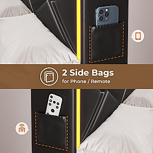 King Size Bed Frame with Storage Drawers & LED Lights Headboard, Faux Leather Platform Bed with USB-C Charging Station, Solid Wooden Slats, No Box Spring Needed, PU Black