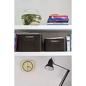 Curver Style Set of 3 Baskets with Lids, Sizes S 7 Litres, M 18 Litres and L 30 Litres, Anthracite