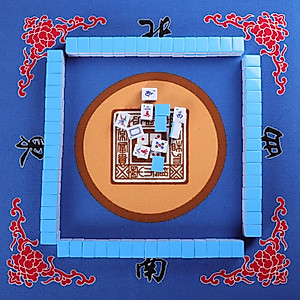 GUSTARIA Mahjong Mat with 3 Dice & Carrying Bag, Anti Slip and Noise Reduction Mahjong Table Mat for Poker, Card, Board & Tile Games (Blue, 31.5 inches)