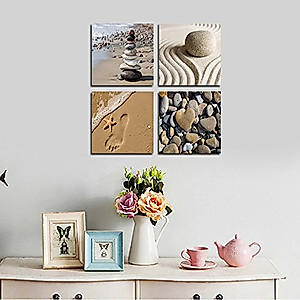 Wieco Art Romantic Beach Theme 4 Piece Modern Giclee Artwork Sea Beach Ocean Canvas Prints Contemporary Abstract Seascape Pictures Paintings on Canvas Wall Art for Bedroom Home Decorations