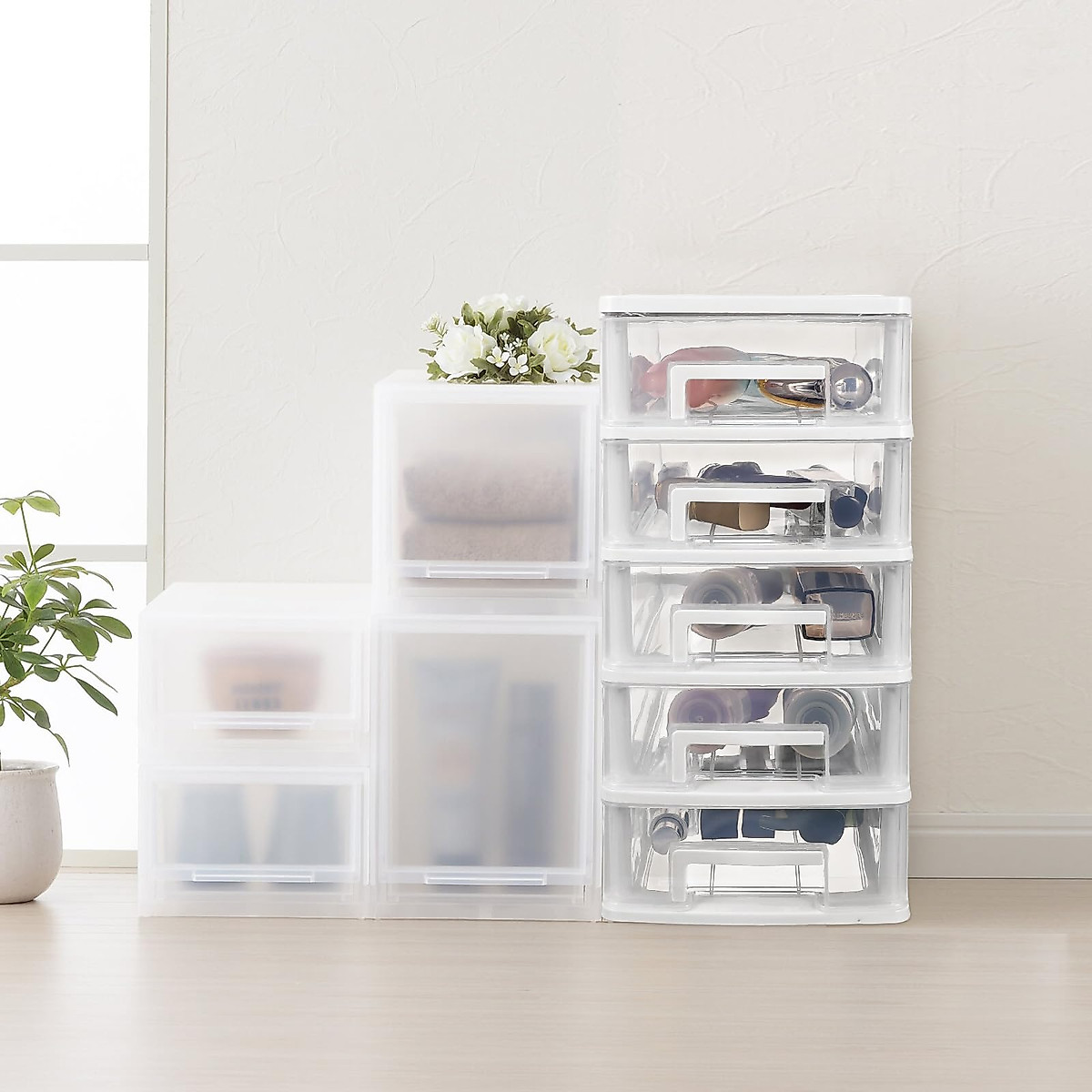 Toyvian Plastic Storage Drawers,5-Drawer Plastic Storage Bins with Clear Drawers,Storage Organization for Arts and Crafts, Small Tools,Office Supplies and Accessories(Small,White)
