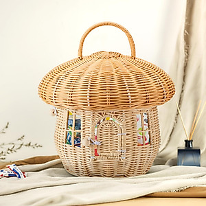 Handmade Wicker Mushroom-Shaped Storage Basket for Outdoor, Kids, Decor, Photography Props