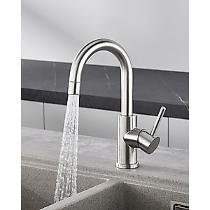 Tohlar Brushed Nickel Bar Sink Faucet Single Handle, Single Hole Bathroom Sink Faucet with Sprayer, Prep Wet Small Faucet for Kitchen/RV/Vanity, Bathroom Faucet with Swivel Spout & Pop Up Drain