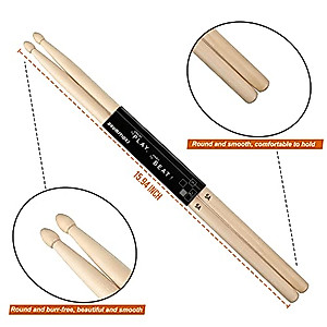 20 Pairs Drum Sticks Maple Drumsticks Oval Tip Drum Sticks Set Drum Accessories Wood Drumsticks for Adults Kids Drumming (5A)