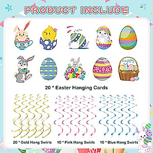 Easter Hanging Decorations, 50PCS Easter Hanging Swirls Decorations, Easter Party Supplies, Easter Egg Hunt Decorations, Easter Bunny Foil Ceiling Decorations, Happy Easter Hanging Swirls for Party