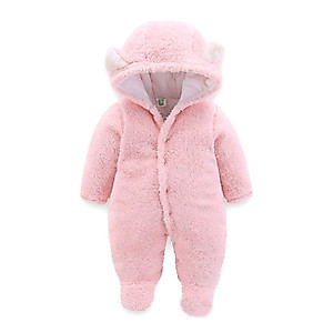 YAMEN Newborn Baby Boy Girl Sleepers Infant Snowsuit Bodysuit Footie Fleece Romper Toddler Winter Outfits 0-3 Months Pink