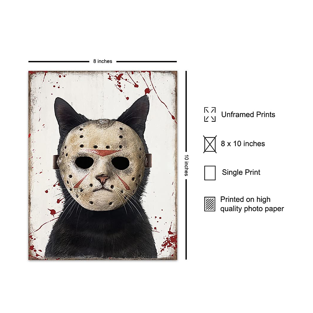 Cat Yellowbird Art & Design Wall Art - Friday the 13th Wall Art - Cute Cat Decor for Men - Funny Cat Gift for Men - Man cave Wall Art - Scary Halloween Wall Art - Black cat Horror Poster 8x10 UNFRAMED