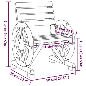 vidaXL Patio Chairs Set of 2 - Solid Wood Fir with Wagon Wheel Armrests - Assembly Required for Garden, Terrace, Outdoor Seating in Burnt Wood Finish