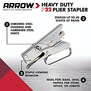 Arrow P22 Heavy Duty Handheld Plier Stapler for Crafts, Office, and Insulation, Uses 1/4-Inch and 5/16-Inch Staples