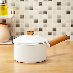 Nodahoro CL-14NW Saucepan, 5.5 inches (14 cm), Enameled Gas Fire/Induction Compatible, Single Handled Pot, Made in Japan