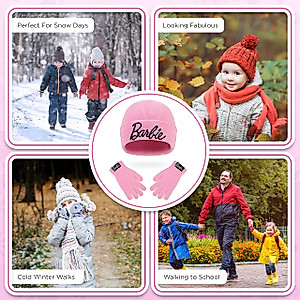 Barbie Girls Bobble Hat and Gloves Set, Original Accessories, Girl Gifts for Winter