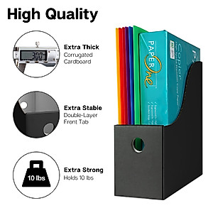 Dunwell Black Magazine File Holder (2 Pack) - Sturdy Cardboard Magazine Holder, Folder Organizer, Folder Holder, Magazine Storage Box, Paper Organizer Storage or Book Bins, Assembles in Seconds