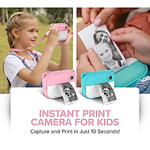 Kids Instant Print Camera myFirst Camera Insta 2 with 12MP Photos 1080P Video Selfie Lens Christmas Birthday Gifts for Boys Ages 3-12, microSD Card, Neck Lanyard Portable Travel Camera (Blue)