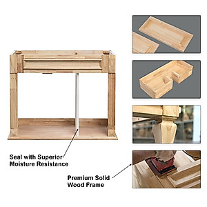 WELLFOR 36" Bathroom Vanity with Sink and 32" Mirror Set, Large Wood Vanity Combo with Doors and Drawers, Freestanding Bath Vanity Cabinet in Titanium Grey with Quartz Countertop and Certified Sink