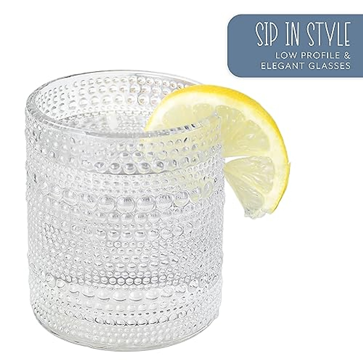 Darware Hobnail Drinking Glasses (12oz, 6pk, Clear); Old-Fashioned Beverage Glasses for Tabletop, and Bar Use and Candle Jars